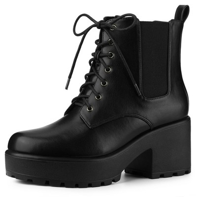 Allegra K Women's Platform Lace Up Ankle Chelsea Combat Boots : Target
