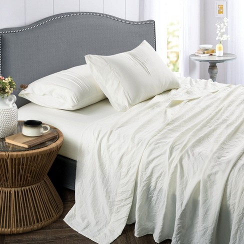 Prewashed Vintage Linen Style Crinkle 4-piece Sheet Set - Full, Off ...