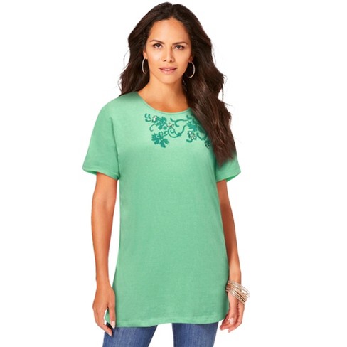 Roaman's Women's Plus Size Embellished Tunic With Side Slits - 22/24 ...