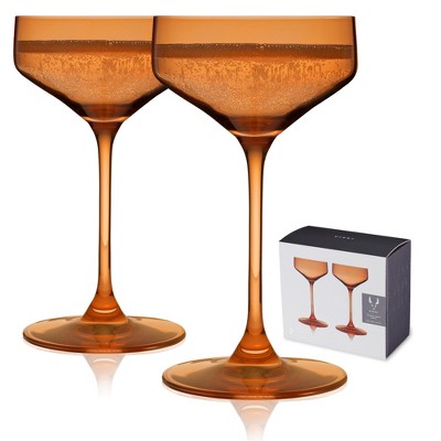 Viski Reserve Nouveau Amber Coupe Cocktail Glasses - Crystal Colored ...