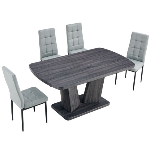 Nicbex 63 Inch Dining Table Set With Upholstered Dining Chairs For 4 ...