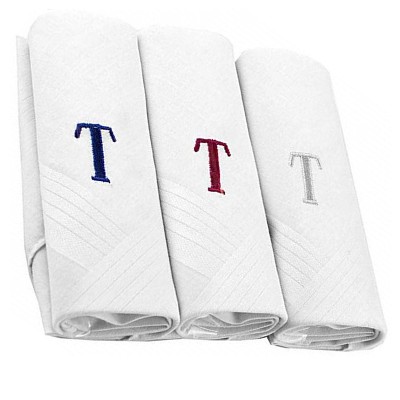 Thedappertie Men's 3 Pack White Cotton Monogrammed Handkerchiefs ...