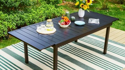 7pc Outdoor Dining Set With Expandable Metal Table Captiva Designs Steel Frame Stackable Chairs No Cushion Target