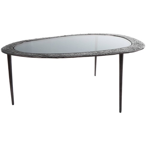 Olivia & May Aluminum Oval Shaped Coffee Table With Shaded Glass Top ...