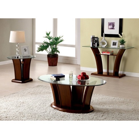 Homes: Inside + Out Gabriella Oval Glass Top Coffee Table Brown Cherry ...