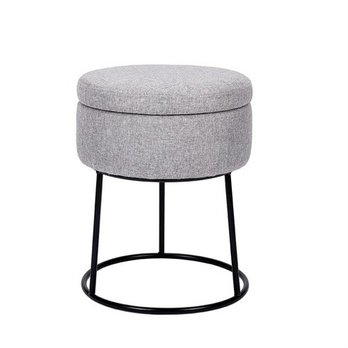 Birdrock Home Grey Linen Storage Stool With Black Base - Black Metal ...