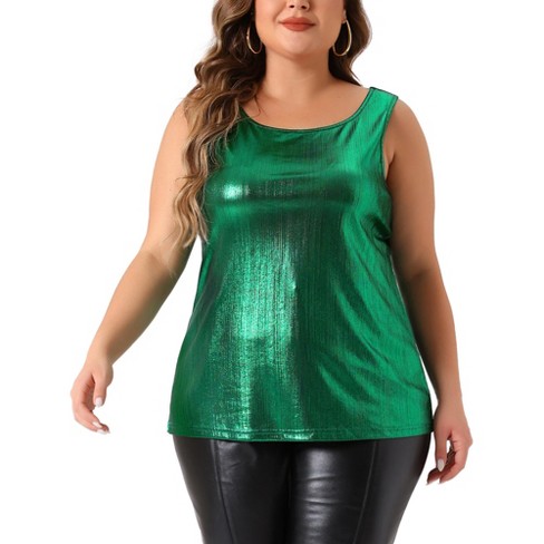 Agnes Orinda Women's Plus Size Shiny Metallic Round Neck Sleeveless ...