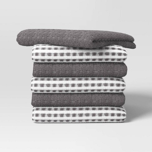 6pc Terry Kitchen Towels Gray - Room Essentials™: Gingham Check, Cotton ...