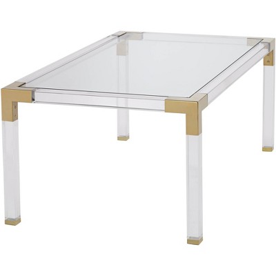 55 Downing Street Hanna Modern Cast Acrylic Rectangular Coffee Table 42" X 24" Clear Gold ...