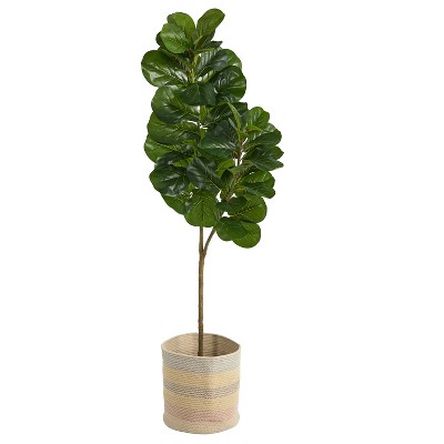HomeStock 66 in. H Green Artificial Fig Plant in Planter for Indoor ...