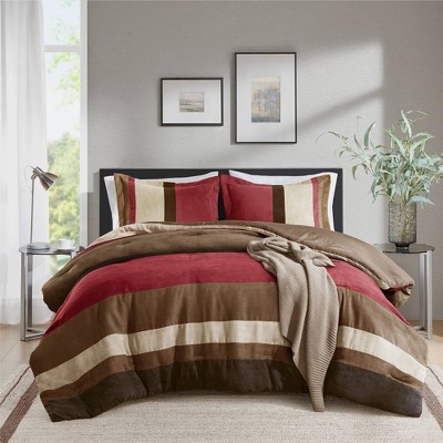 510 Design 3pc Full/queen Boulder Striped Faux Suede Comforter Set Red ...