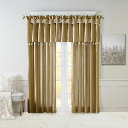 Faux Silk Bead Trim Luxurious Window Valance, Diy Twist Tab Top With ...