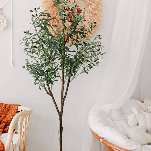 6 Ft Artificial Fake Tree - Homlux™: Faux Olive Tree, Woven Seagrass ...