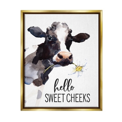 Stupell Industries Hello Sweet Cheeks Country Cow Framed Floater Canvas ...