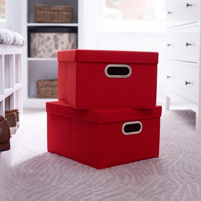 Storage Bins With Lids And Chromed Grommet Handles, Set Of 2, Textured ...