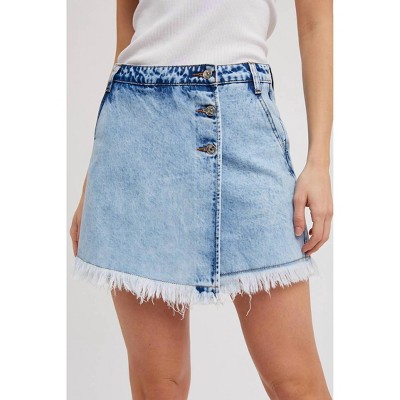 Women's Denim Frayed-trim Skort - Bluivy L : Target