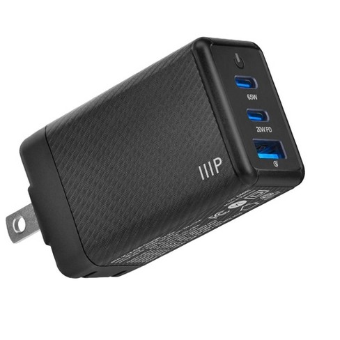 Monoprice Compact 3‑port 65w Pd3.0 Gan Charger, 100v ~ 240v / 50/60 Hz ...