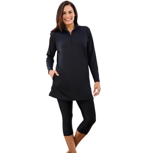 Swim 365 Women's Plus Size Chlorine Resistant Long-sleeve Mock Neck ...