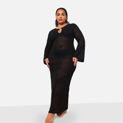 Rebdolls Women's Aria Knit Ring Detail Maxi Shift Dress - Black - 2x ...