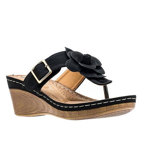 Gc Shoes Flora Black 9 Flower Comfort Slide Wedge Sandals : Target