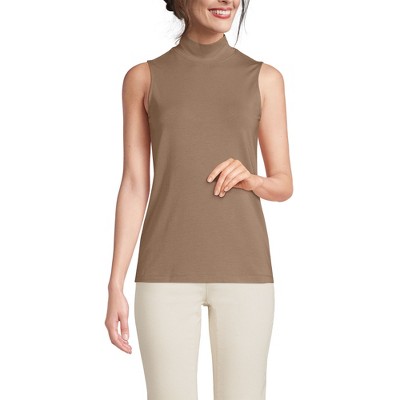 Lands' End Women's Plus Size Lightweight Jersey Skimming Sleeveless Mock Neck - 1x - Honey Beige ...