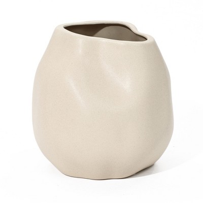 Luxenhome Ivory White Ceramic Modern Round Vase Off-white : Target