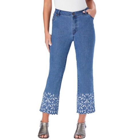 Roaman's Women's Plus Size Straight-leg Embroidered Jeans, 18 W ...