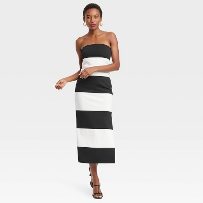 Women's Knit Midi Dress - A New Day™ Black/white Striped S : Target