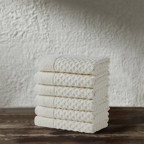 6pc Cotton Diamond Textured Hand Towel Set Ivory - Isla Jade: Luxury ...