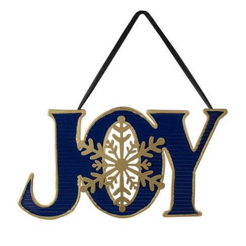 Northlight 16" Blue And Gold "joy" Metal Christmas Wall Sign : Target