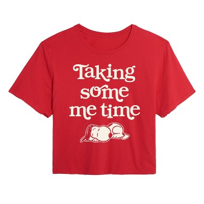 Women's Peanuts Taking Some Me Time Cropped Graphic T-shirt - Red ...