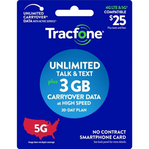 Tracfone Unlimited Talk/text + 3gb Carryover Data 30-day Plan ...