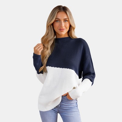 Women's Cozy Round Neck Long Sleeve Knit Sweater -cupshe-xl-blue : Target