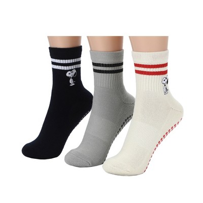 Peanuts Snoopy Women’s 3-Pair Pack Plate Grip Quarter Crew Socks : Target