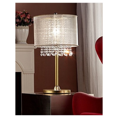 30" Antique Metal Table Lamp With Crystals, Bronze Finish & Ivory Shade ...