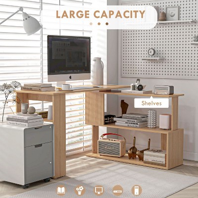 L Shaped Corner Desk, 360 Degree Rotating Home Office Desk With Storage ...