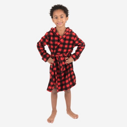 Leveret Kids Fleece Hooded Robe Plaid Black And Red 16 Year : Target