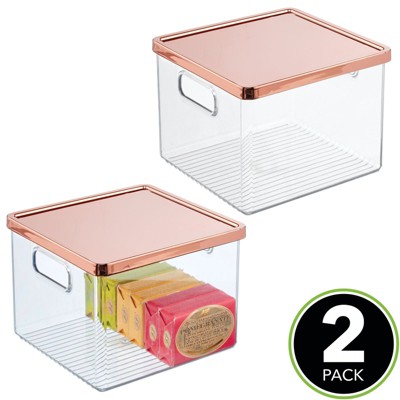Mdesign Storage Bin With Handles, Lid For Bathroom, Vanity - 2 Pack ...