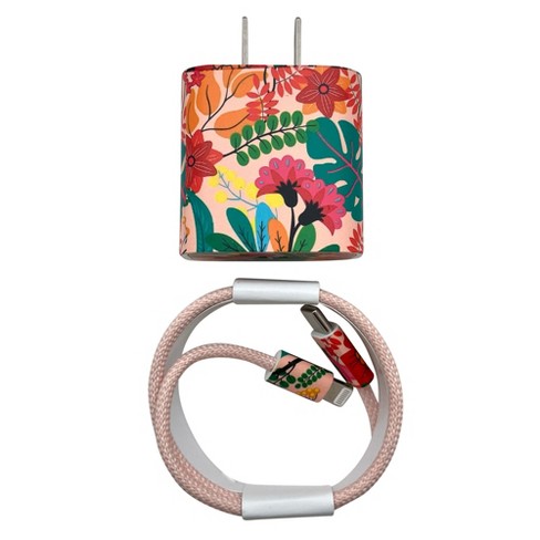 Olivia Pratt Bold Flowers Printed Wall Charger 20w Usb-c Power Adapter ...