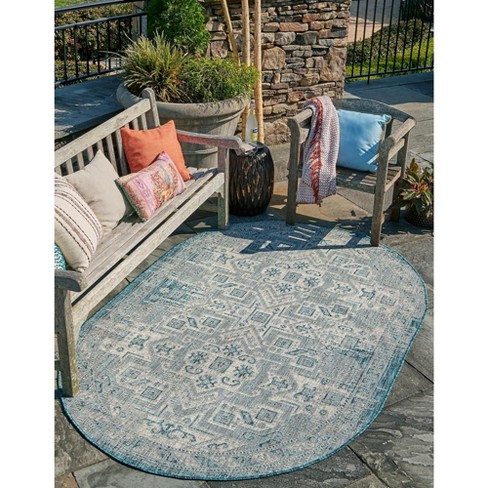 Unique Loom 7' 10 X 10' 0 Oval Indoor/outdoor Aztec Teal Area Rug : Target