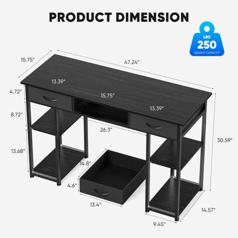 Sweetcrispy 48 Inch Writing Desk Small Space Desk Study Table 3 Drawers ...