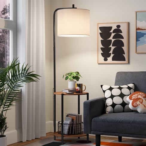 Floor Lamp With Table Natural Wood Room Essentials Etl Listed Linen Shade Metal Body 60 Height Target