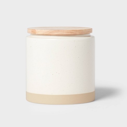 Camwood Collection Medium Stoneware Canister With Wood Lid Cream ...