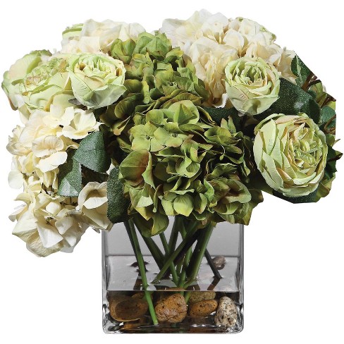 Uttermost Silk Potted Faux Artificial Flowers Realistic Cream Hydrangea ...