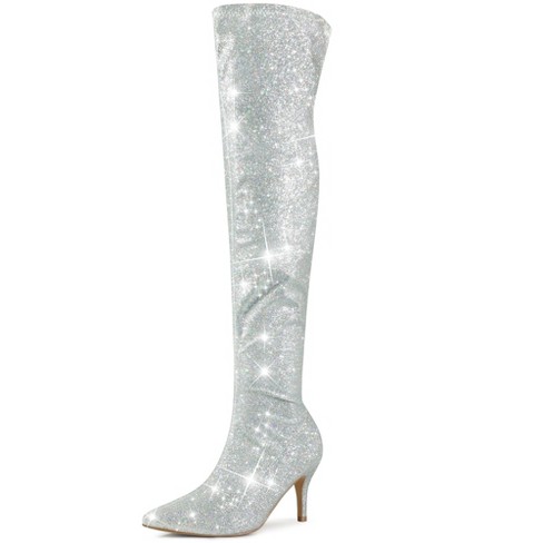 Perphy Women's Glitter Pointed Toe Size Zip Stiletto Heels Over The ...