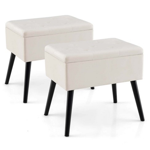 Costway 2 Pcs Velvet Vanity Stool Ottoman With Storage Solid Wood Legs ...
