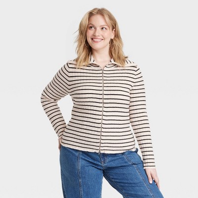 Women's Fine Gauge Double Zip Sweater - Universal Thread™ White/black ...
