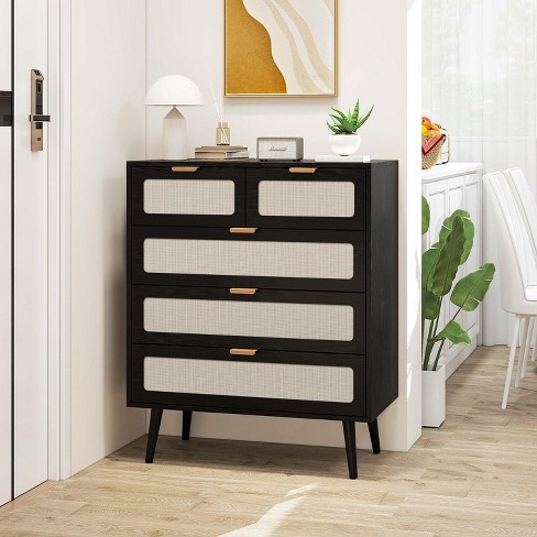 Arina 5-drawer Accent Storage Cabinet, Woven Rattan Decorative Storage ...