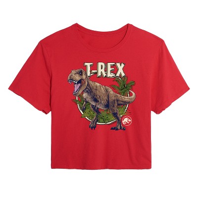 Women's Jurassic Park Tyrannosaurus Rex Cropped Graphic T-Shirt - Red ...