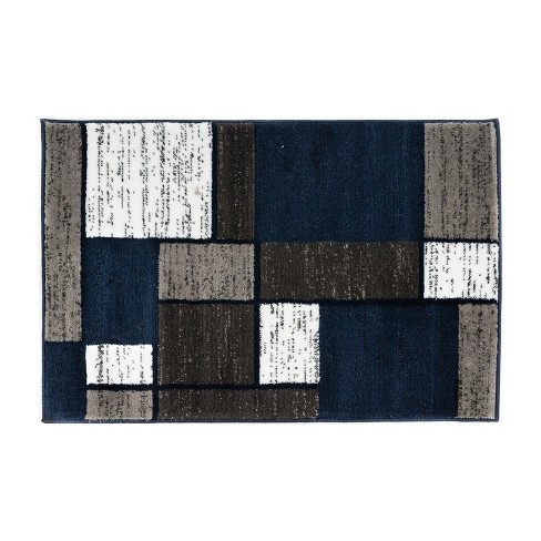World Rug Gallery Contemporary Modern Boxed Color Block Navy 2'x3' Area ...